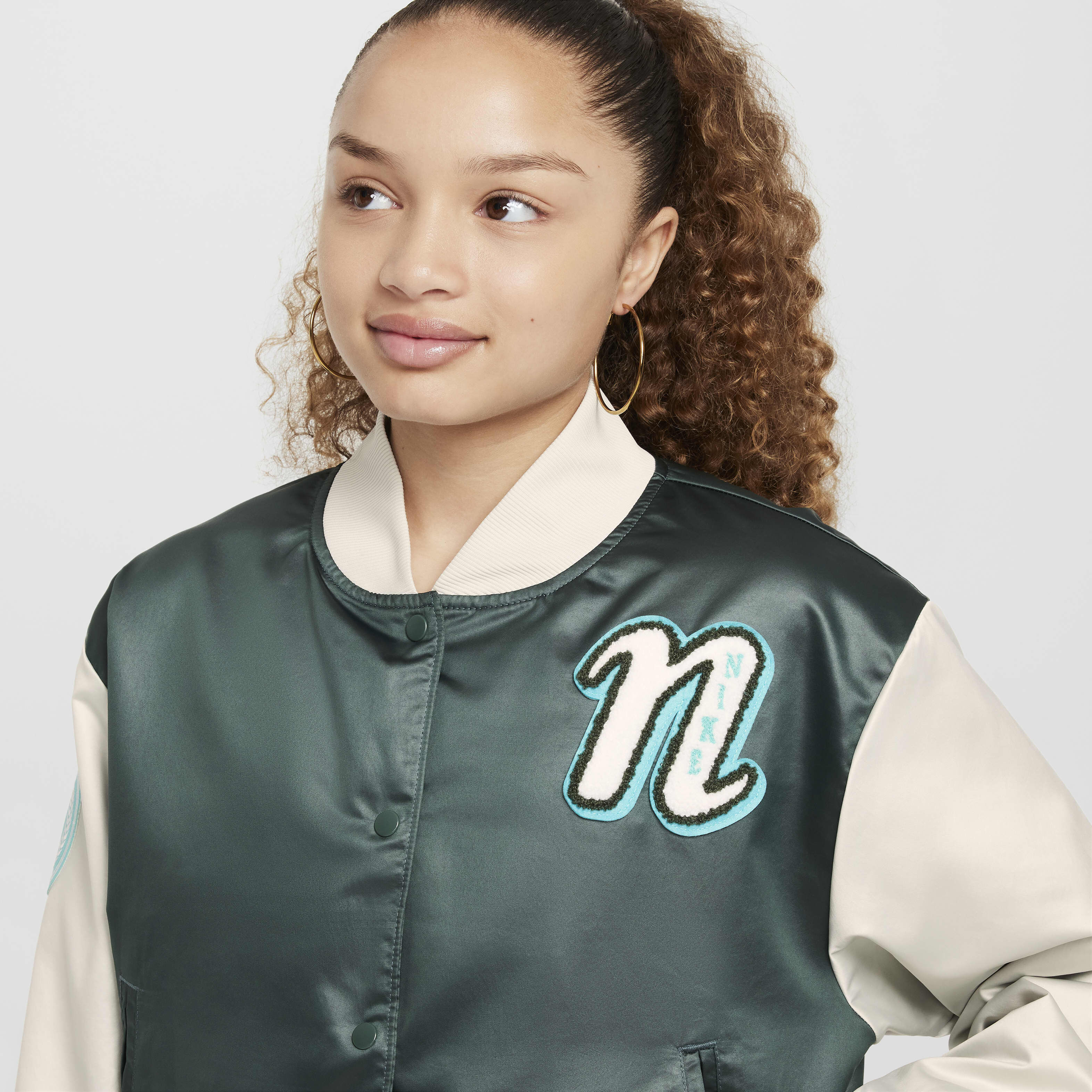 Buy Nike Sportswear Girls' Varsity Jacket - Vintage Green/Light Bone ...