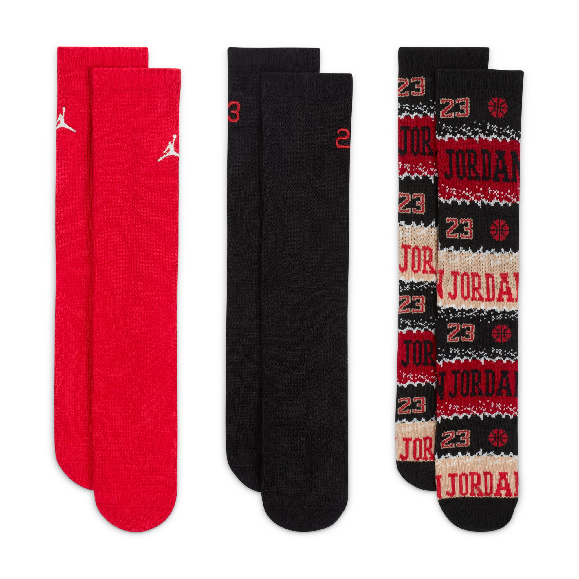 Buy Jordan MJ Holiday Crew Socks (3 Pairs) Big Kids Socks - Gym Red ...