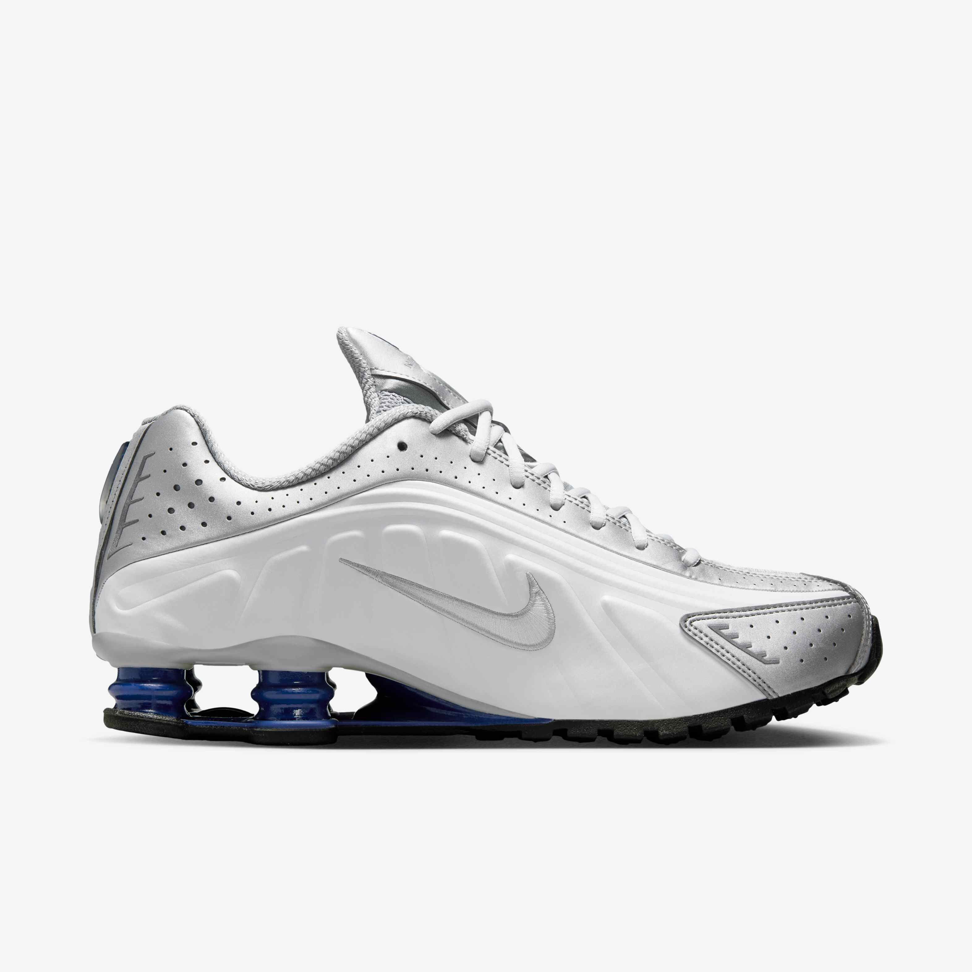 Buy Nike Shox R4 Men's Shoes - White/Metallic Silver/Deep Royal Blue ...