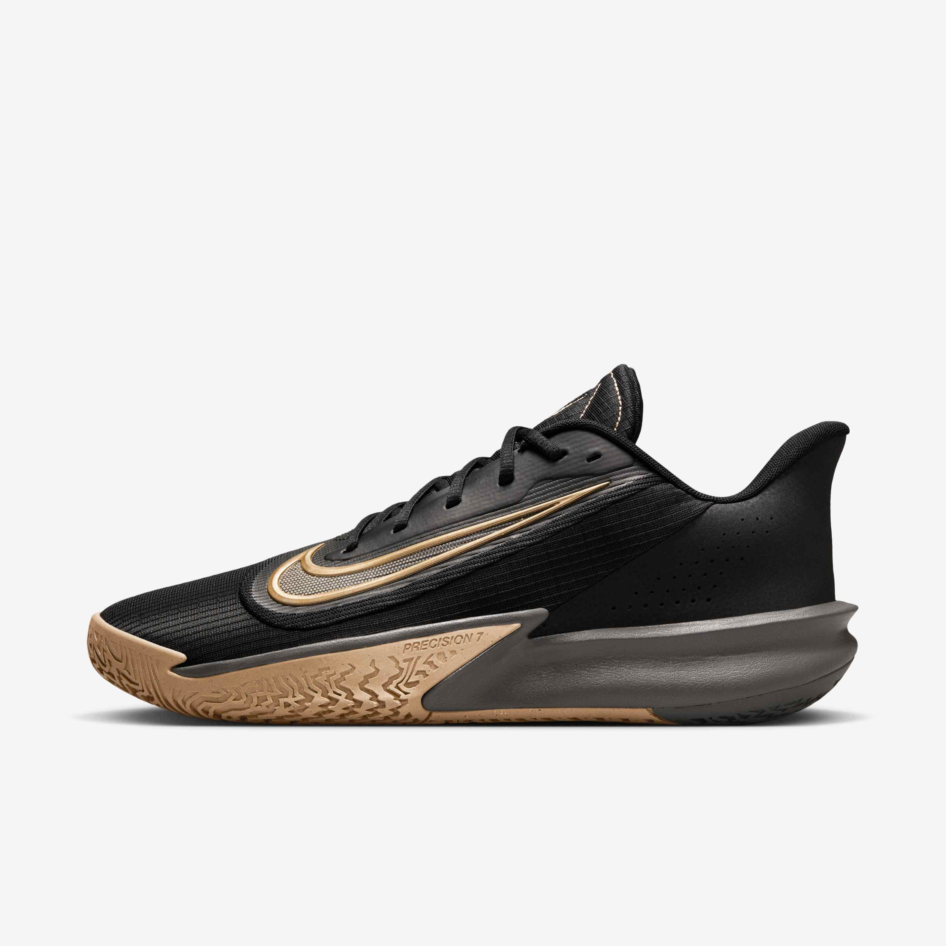 Buy Nike Precision 7 Men s Basketball Shoes Black Parachute Beige Iron Grey Metallic Gold Nike Kuwait Official